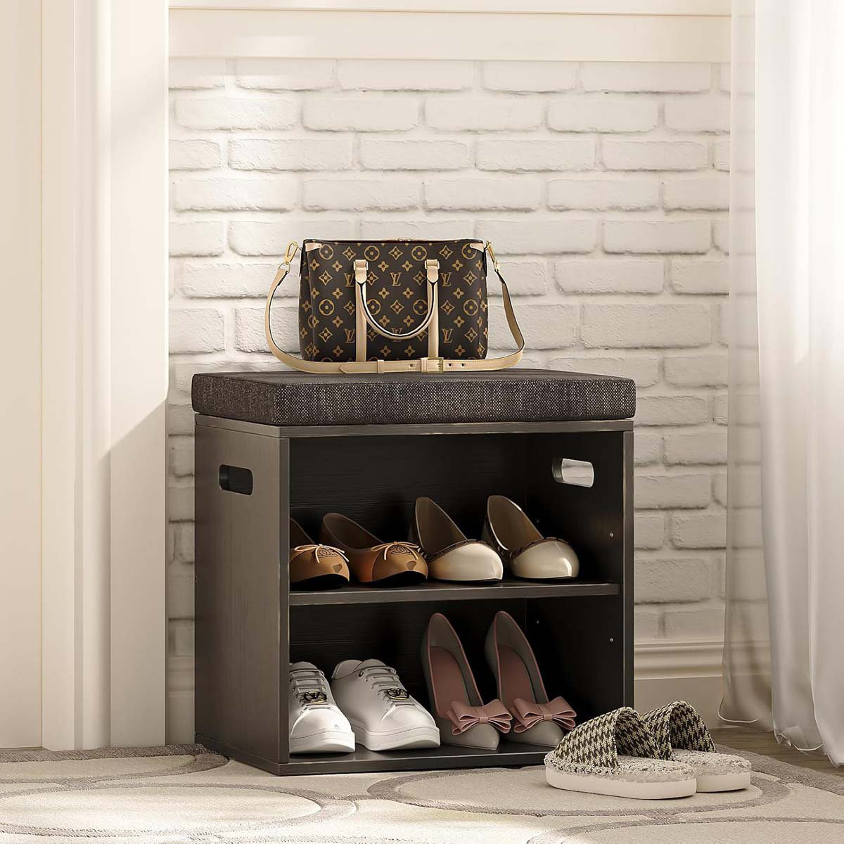 Union Rustic Bamboo Small Shoe Bench For Entryway 2 Tier Shoe Storage ...