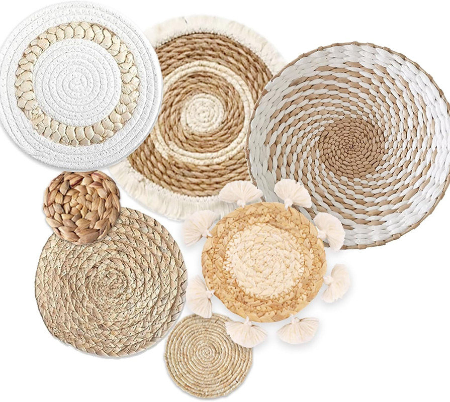 Dakota Fields 7 Pack Boho Wall Basket Decor, Seagrass Rattan Wicker ...