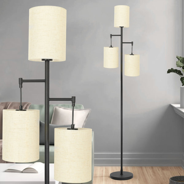 Ebern Designs 3-Lights Modern Floor Lamps With Linen Shade And Foot ...
