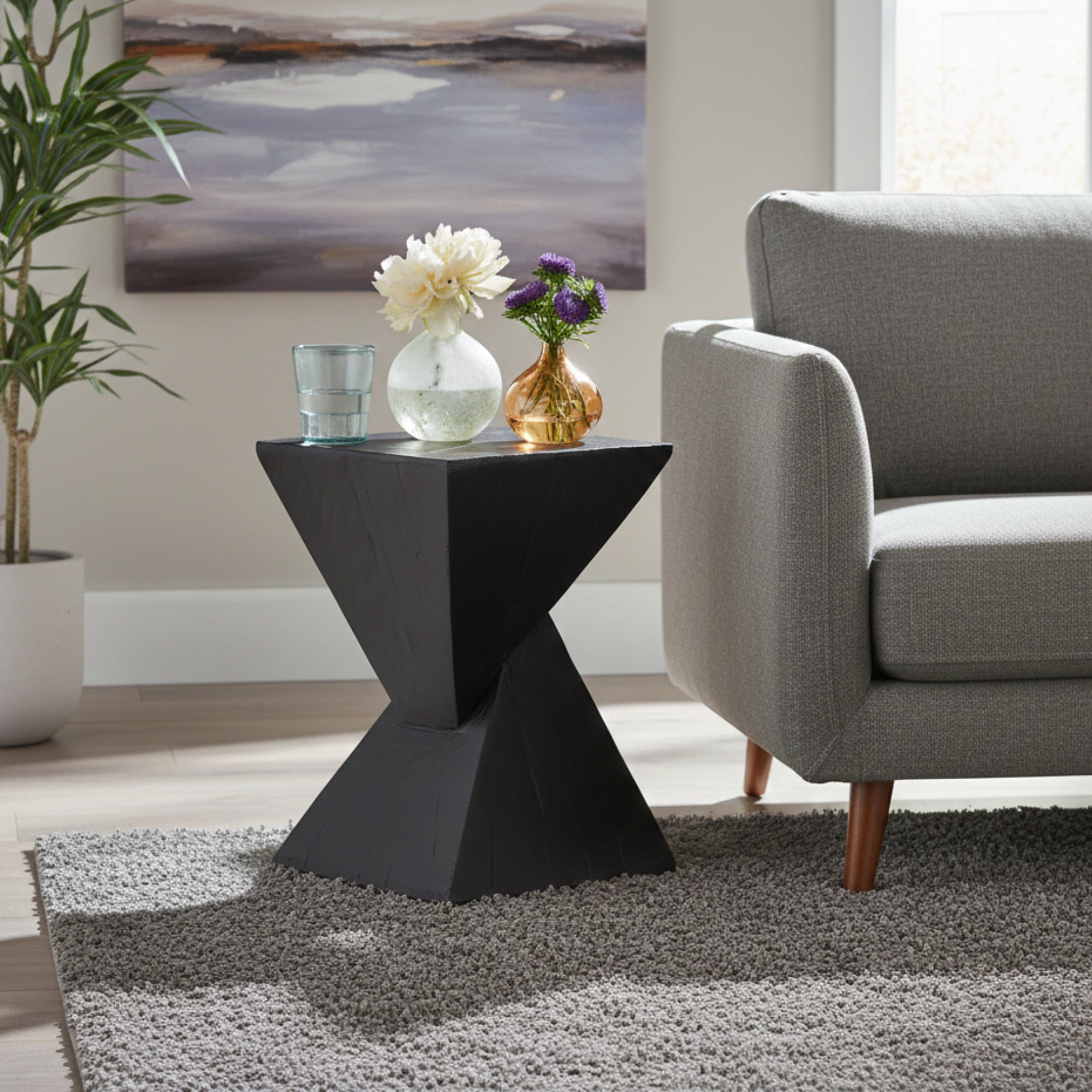 GlasFlength Modern Sculptural Side Table, Hourglass Accent Table For ...
