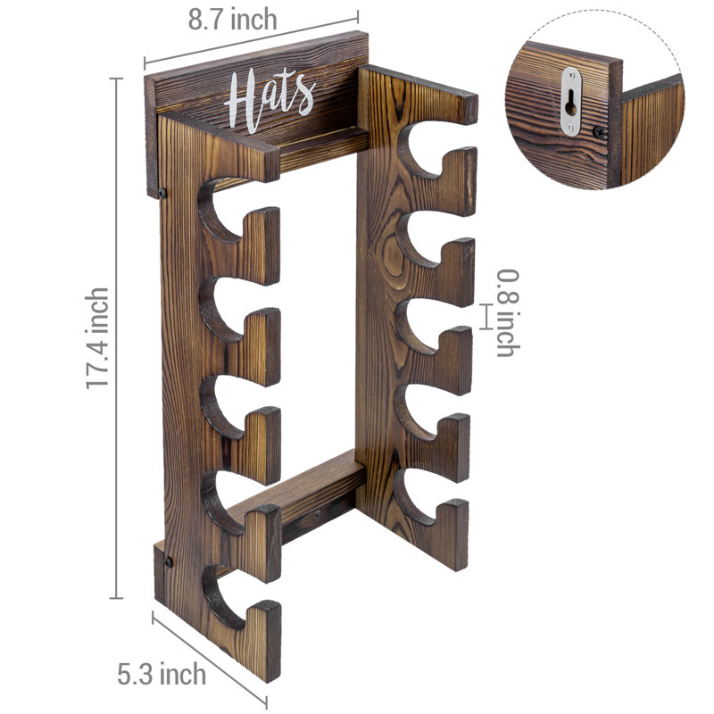 Millwood Pines Wall Mounted Decorative Wood Hat Cap Hooks Rack | Wayfair