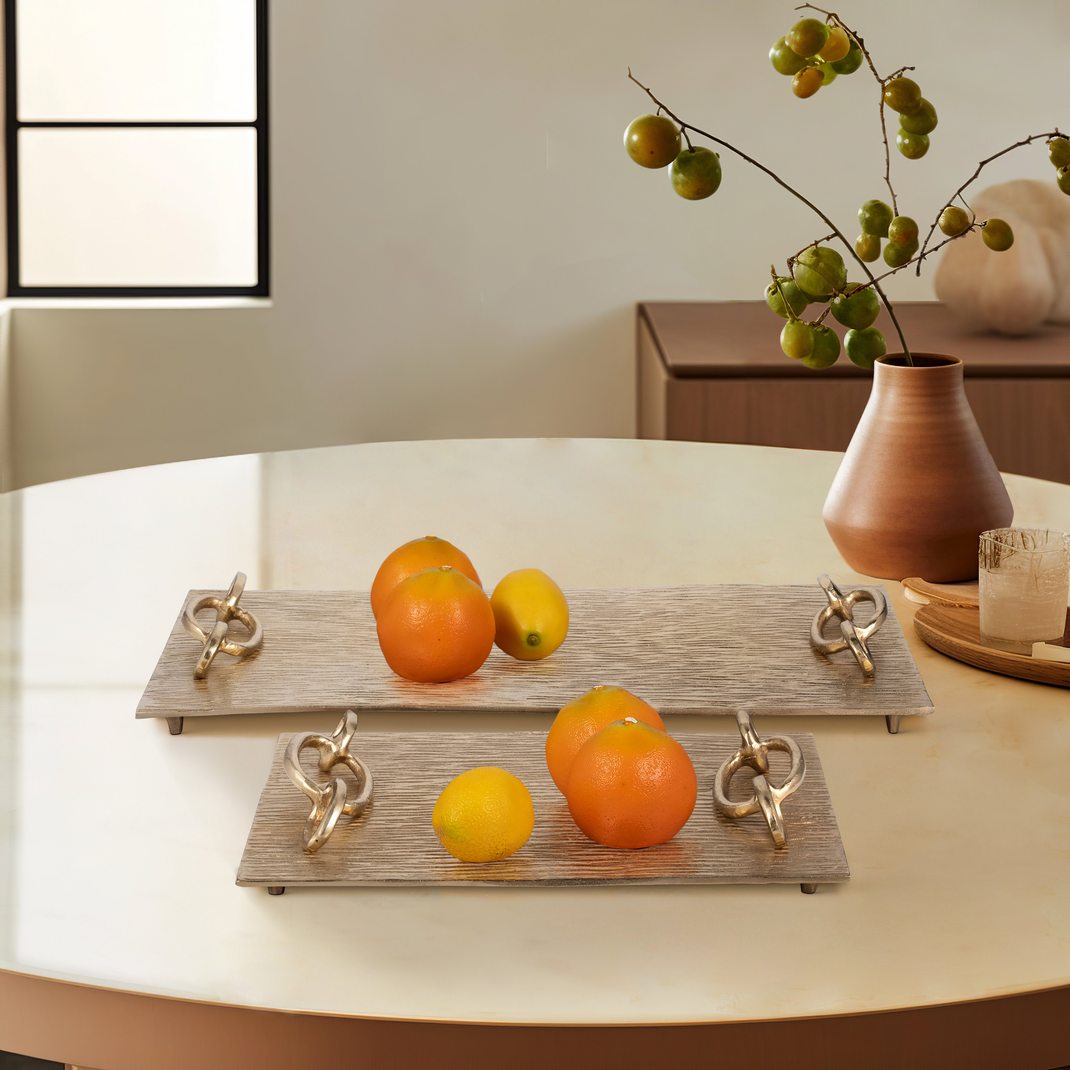 Everly Quinn Sagebrook Home Radiant Rada Gold Aluminum Link Trays, Set ...