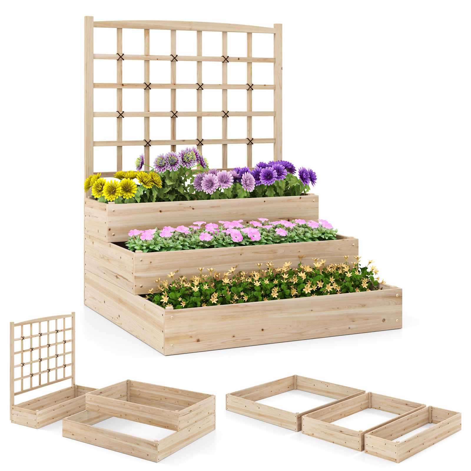 Ophelia & Co. 44'' x 45'' x 56'' 3-Tier Raised Garden Bed w/ Lattice ...