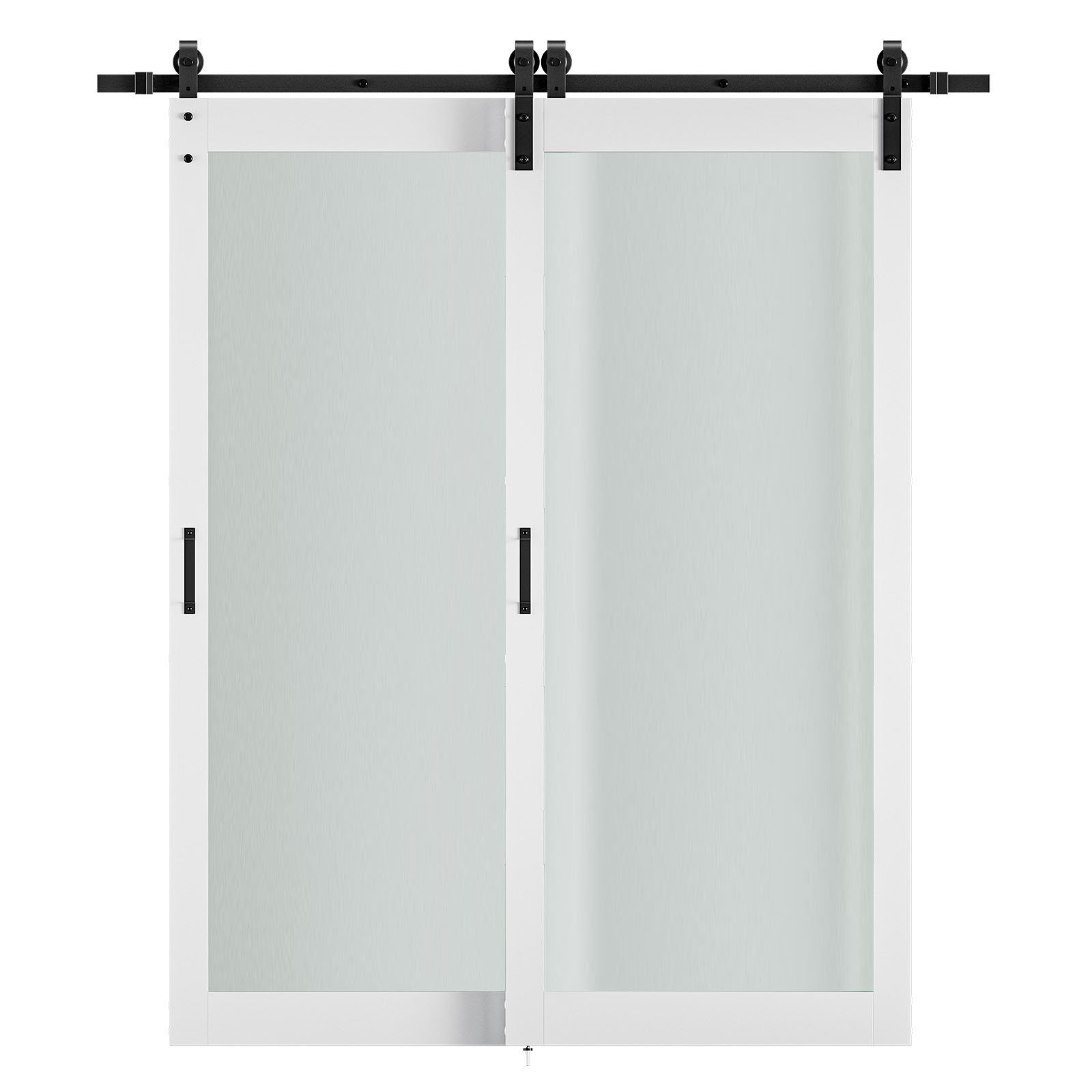 SMARTSTANDARD Primed 1-Lite Frosted Glass Solid Wood Bypass Barn Doors ...