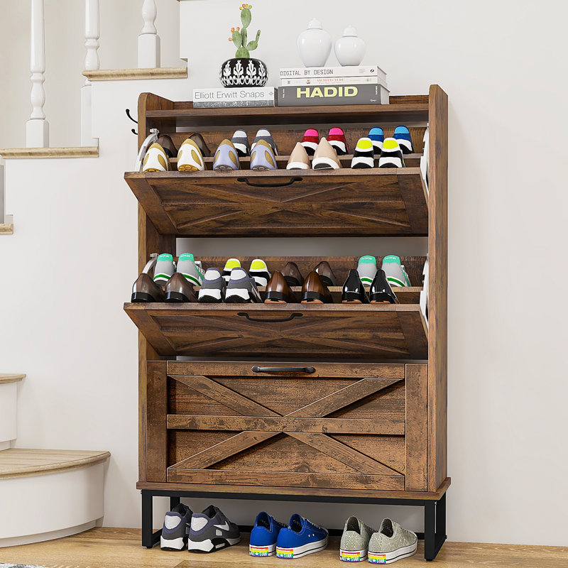 August Grove® 3 Tier Farmhouse Shoe Storage Cabinet | Wayfair