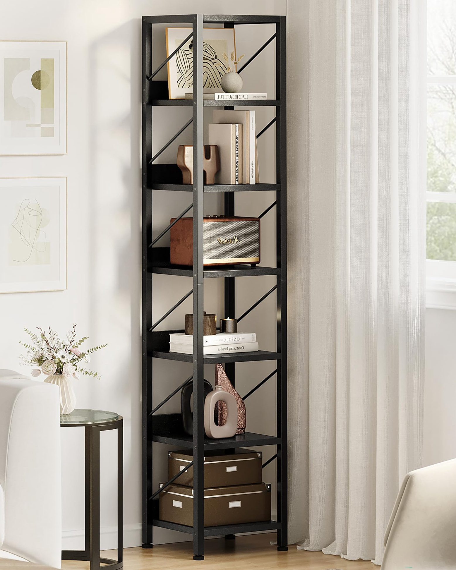 17 Stories Narrow Bookshelf 6 Tier Tall Bookcase - Wayfair Canada