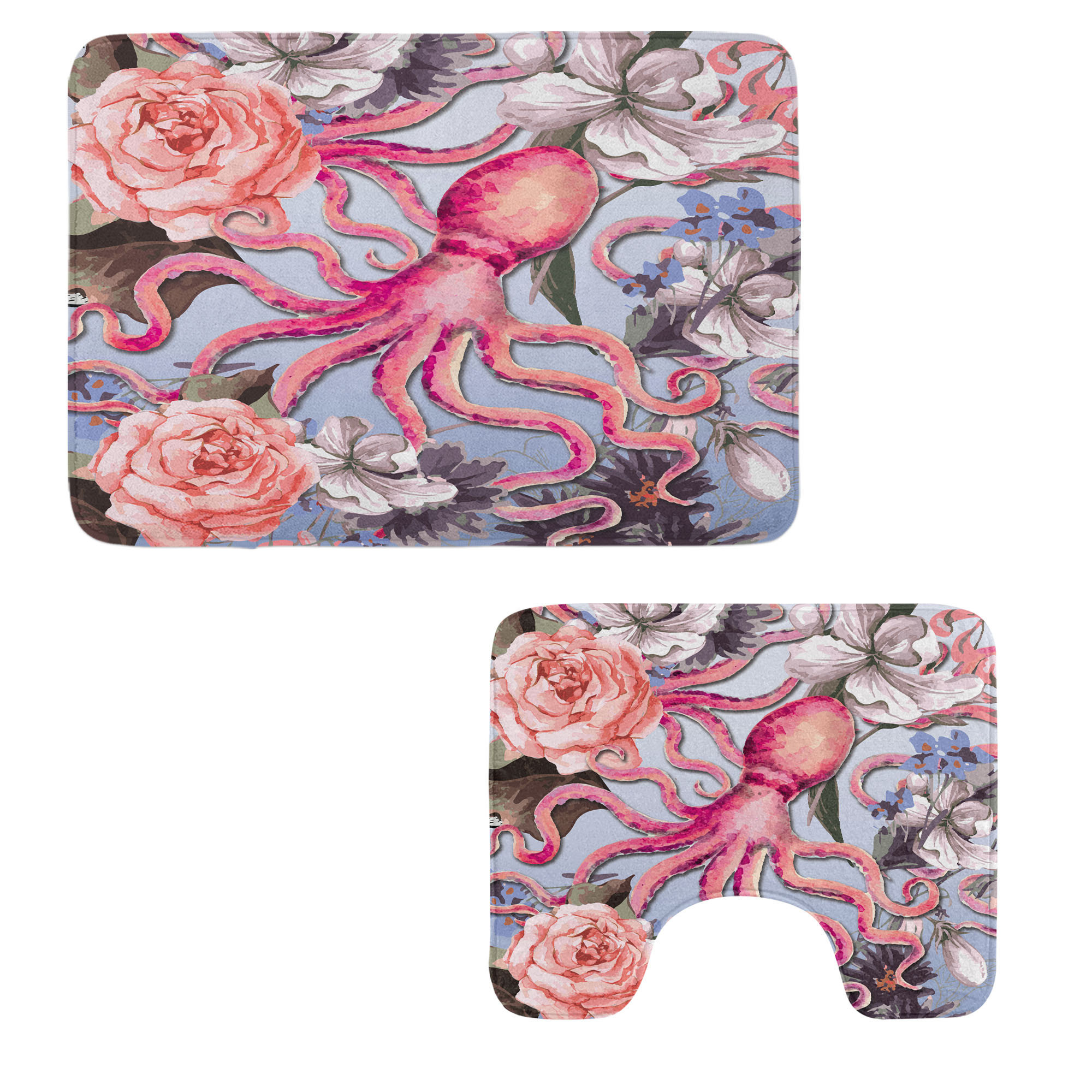 East Urban Home Octopus Bathroom Rug Set 2 Pieces Rectangle & Contour ...