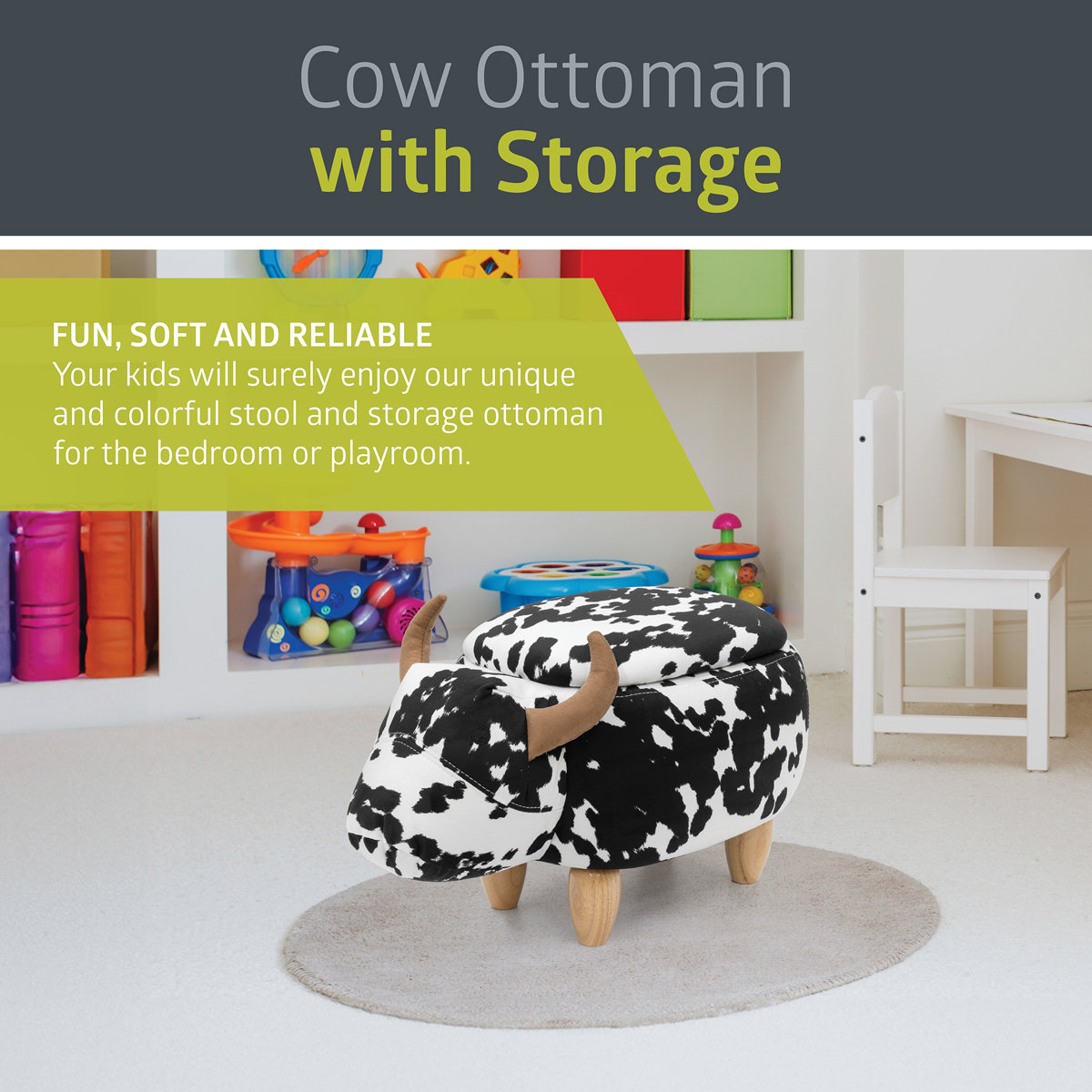 Zoomie Kids Cow Ottoman with Storage,Soft Animal-Shaped & Reviews | Wayfair