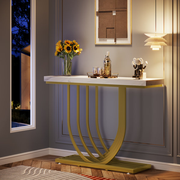 Mercer41 39" White Gold Console Table Modern Entryway Table & Reviews ...