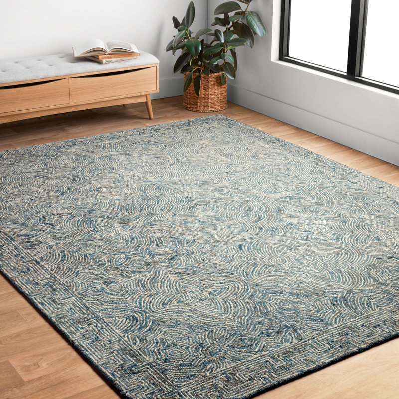 World Menagerie Yancheva Geometric Hand Tufted Wool Denim Area Rug ...