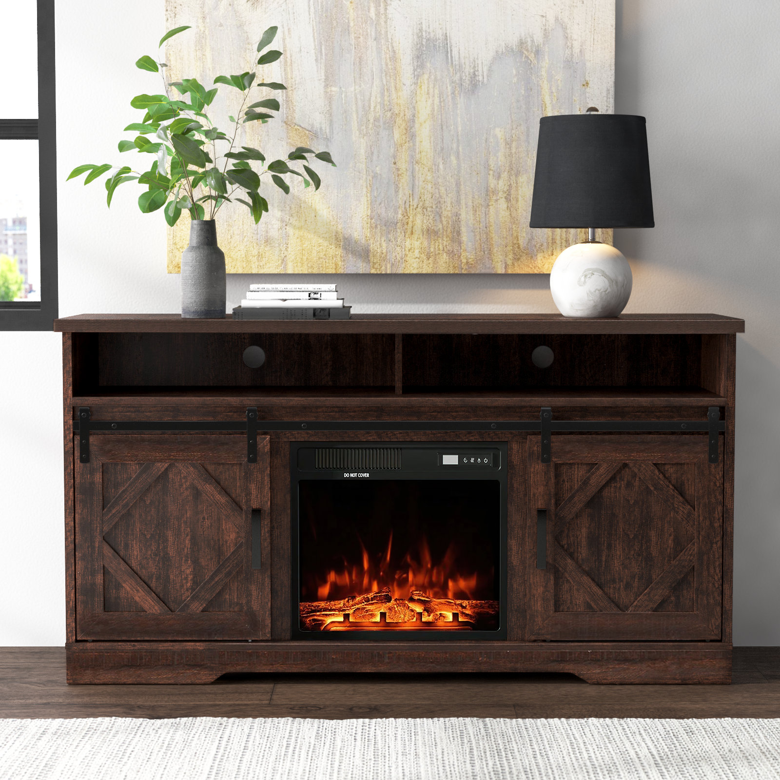 Laurel Foundry Modern Farmhouse Meuble télé avec foyer électrique pour téléviseur de 70 po ou ...
