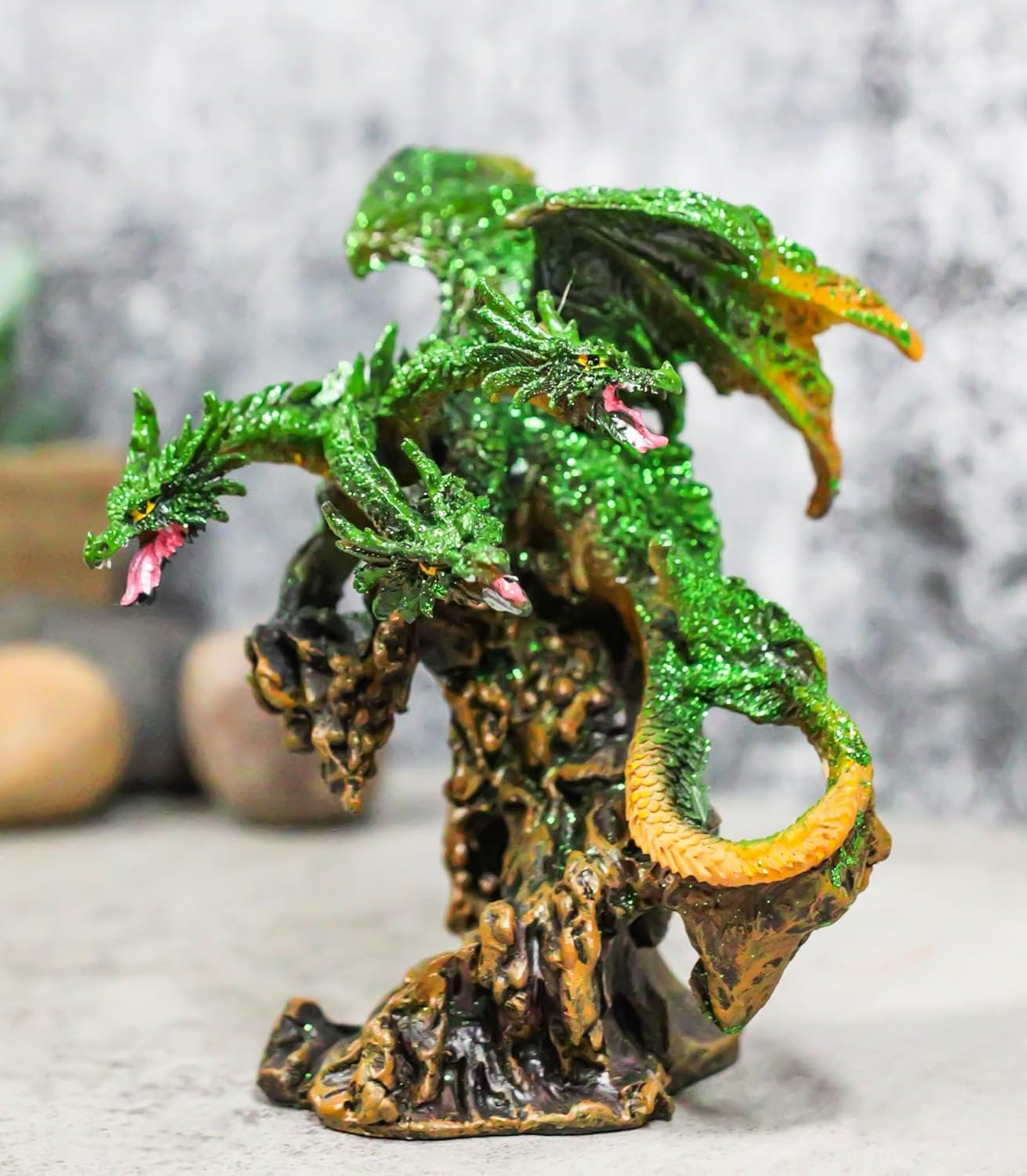 Union Rustic Fantasy Three Headed Green Dragon Hydra Perching On ...