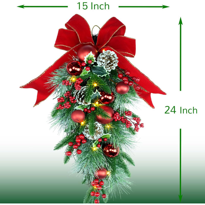 Canora Grey 24" Pre-lit Teardrop Swag, Battery Operated Christmas Swag ...