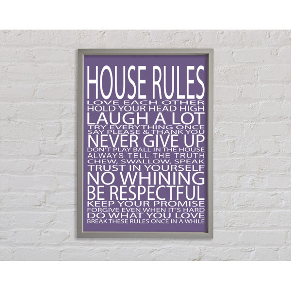 Happy Larry Family Quote House Rules Love Each Other Lilac Framed Print ...