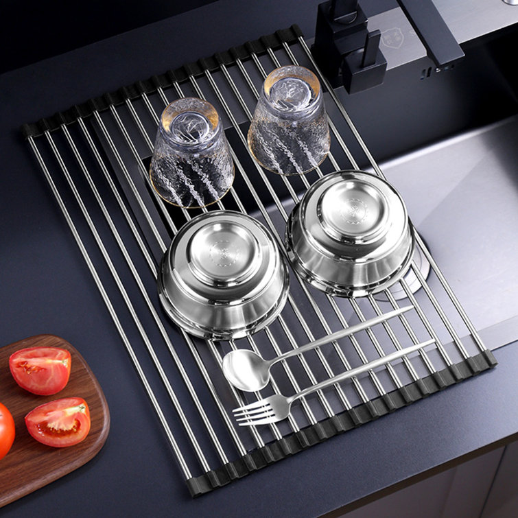 KDK HOME 18.5" Roll Up Dish Drying Rack Stainless Steel Portable ...