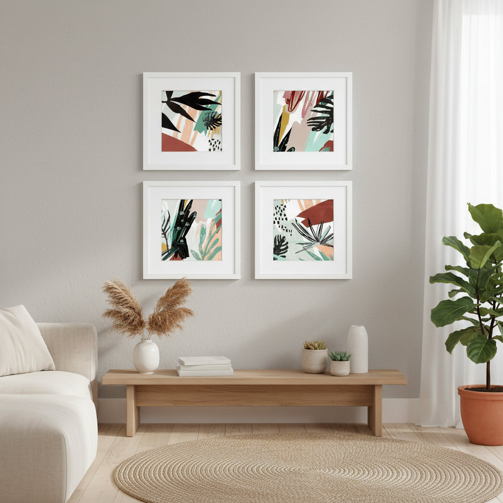 Trinx White Square Four-Piece Set, 10X10 Cm, Botanical Gallery Wall ...