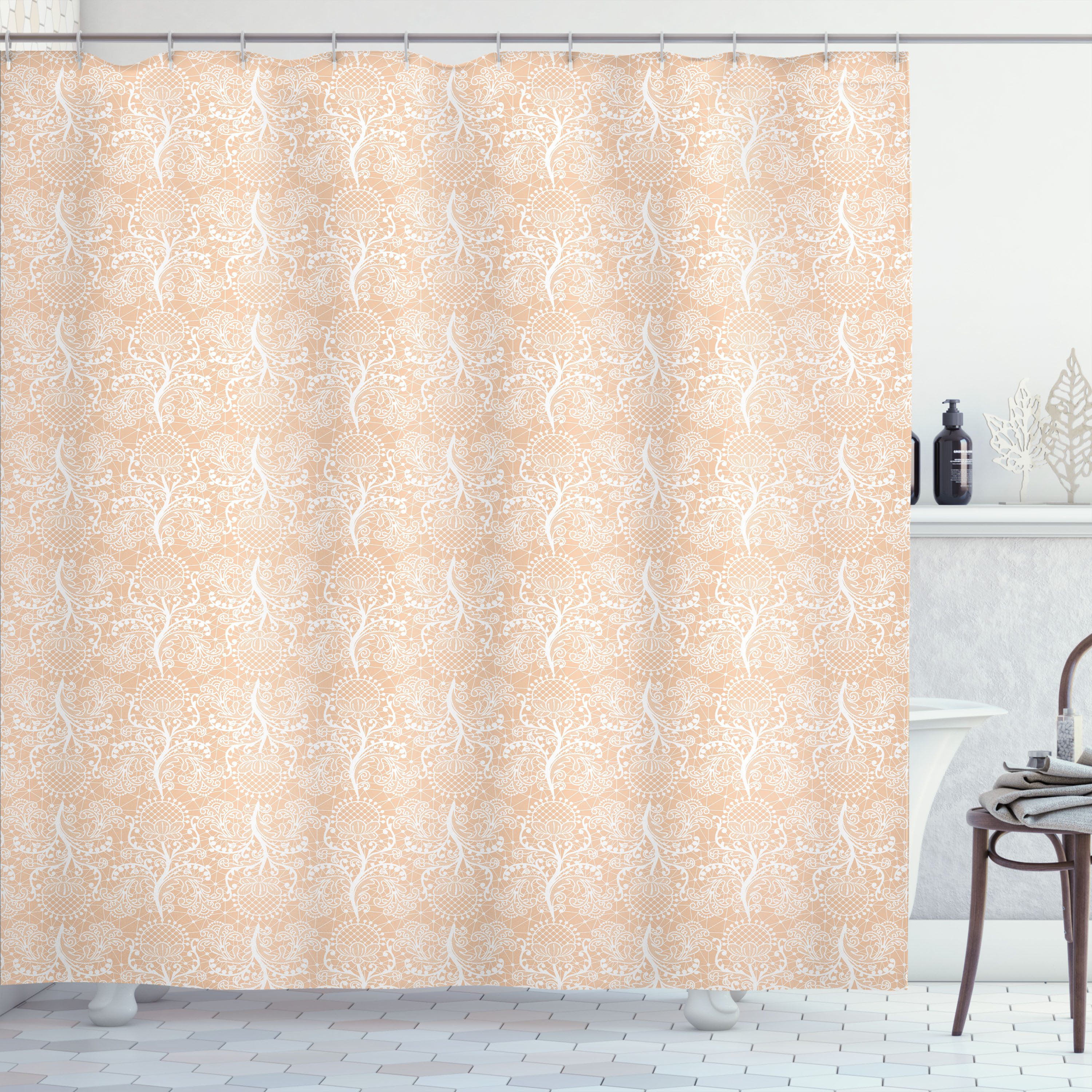 East Urban Home Peach Colors Shower Curtain Retro Damask Style | Wayfair