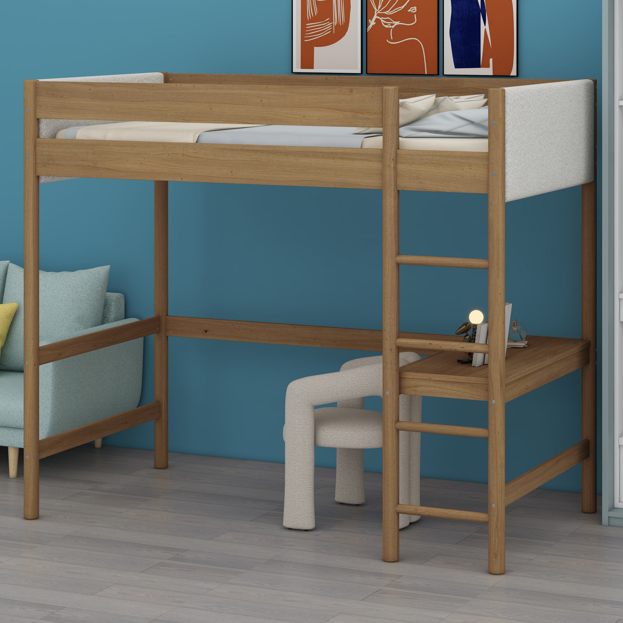 Harriet Bee Loft Bed With Desk, Upholstered Headboard And Footboard ...