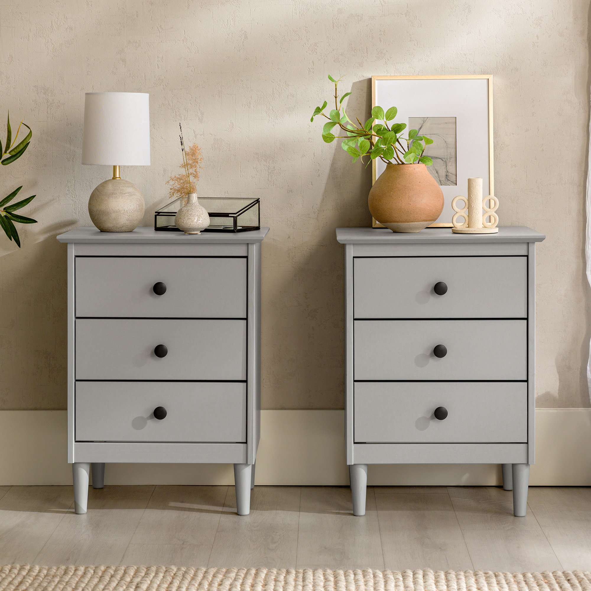 Lark Manor Lafever Mid Century Modern Minimalist 3 Drawer Solid Wood Nightstands Reviews Wayfair
