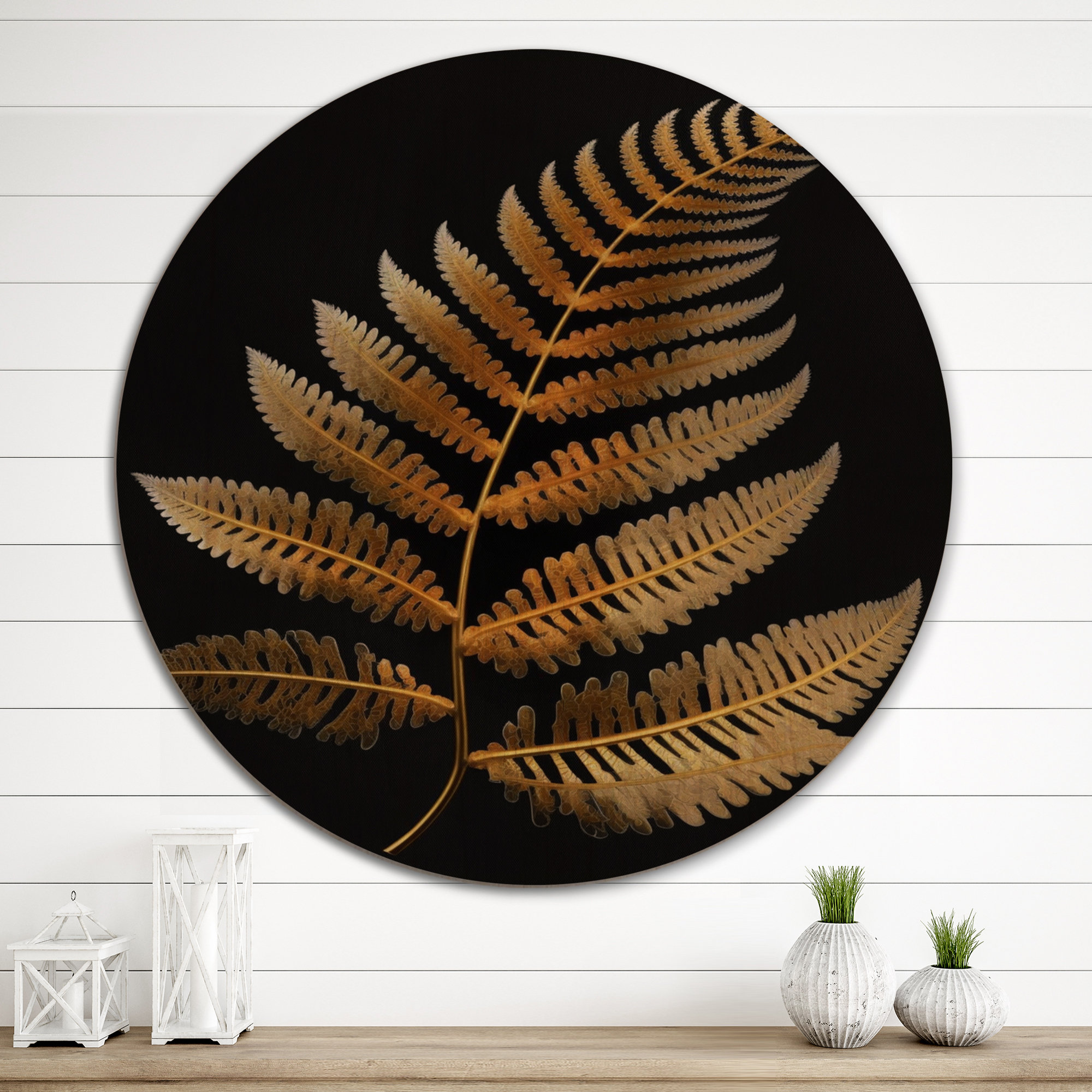 Gracie Oaks Golden Fern on Black I - Floral Ferns Wood Wall Art ...