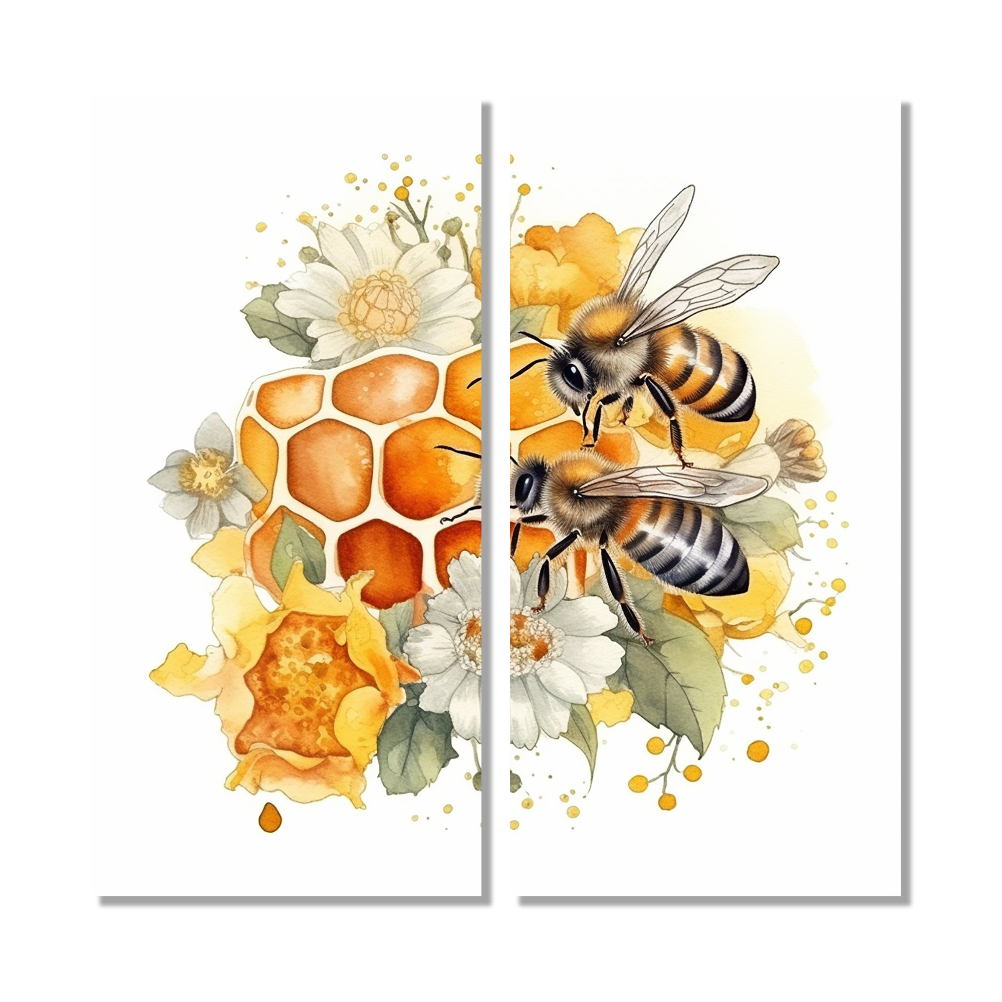 Red Barrel Studio® Floral Bee IV - Animals Bee Wall Decor 2-Panels ...