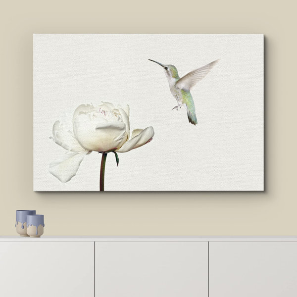 IDEA4WALL Animals Hummingbird Flies On White Carnation Flower On Canvas ...