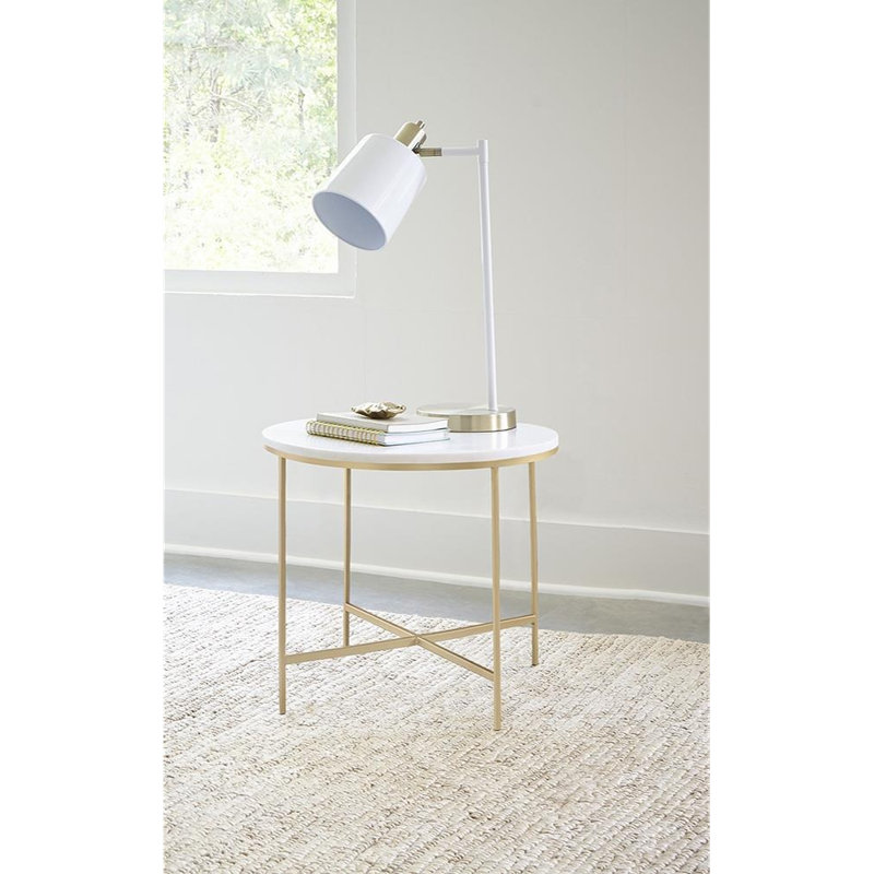 Everly Quinn Tambre Round X-cross End Table White/Gold | Wayfair