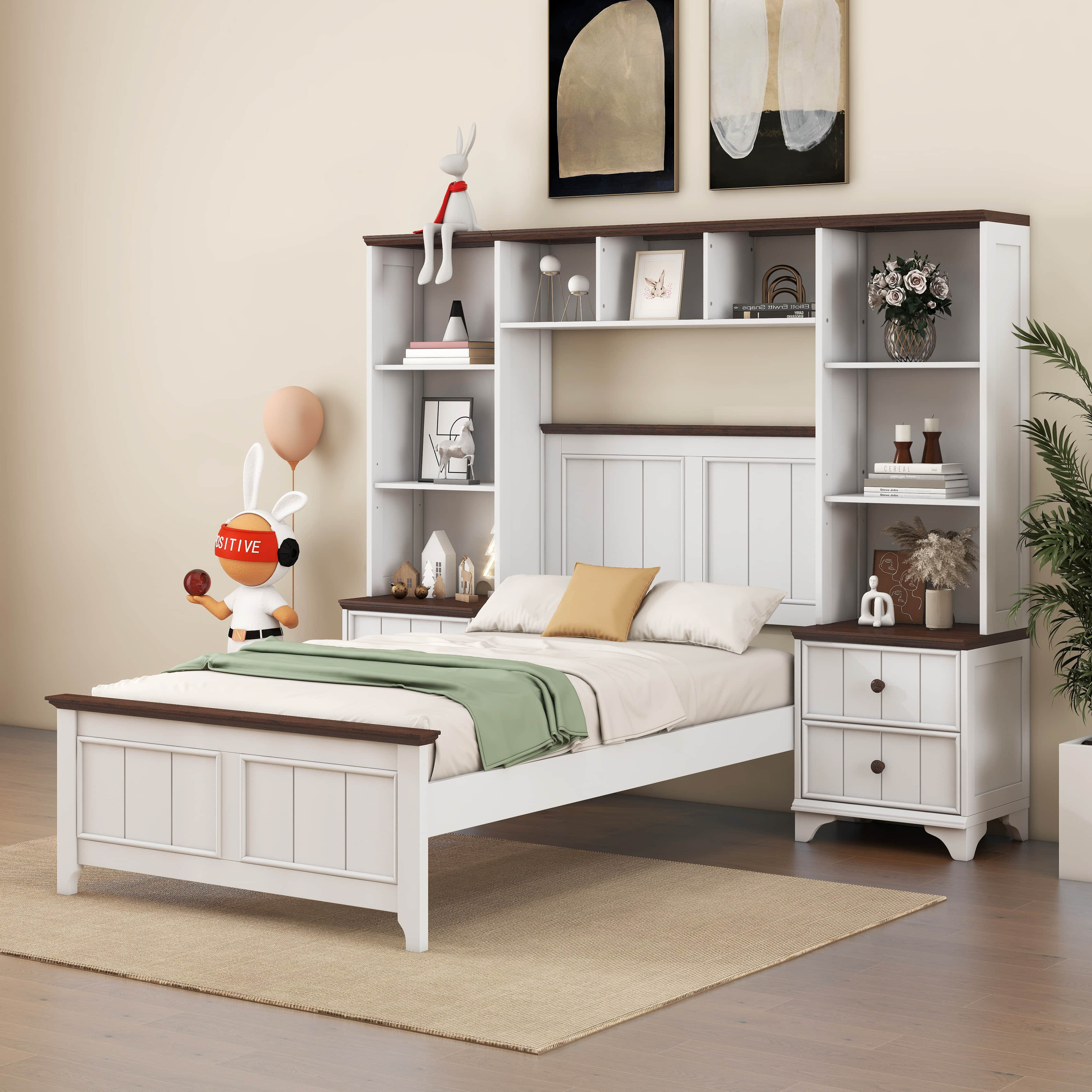 Red Barrel Studio® Wood Platform Bed With All-In-One 2 Nightstand ...