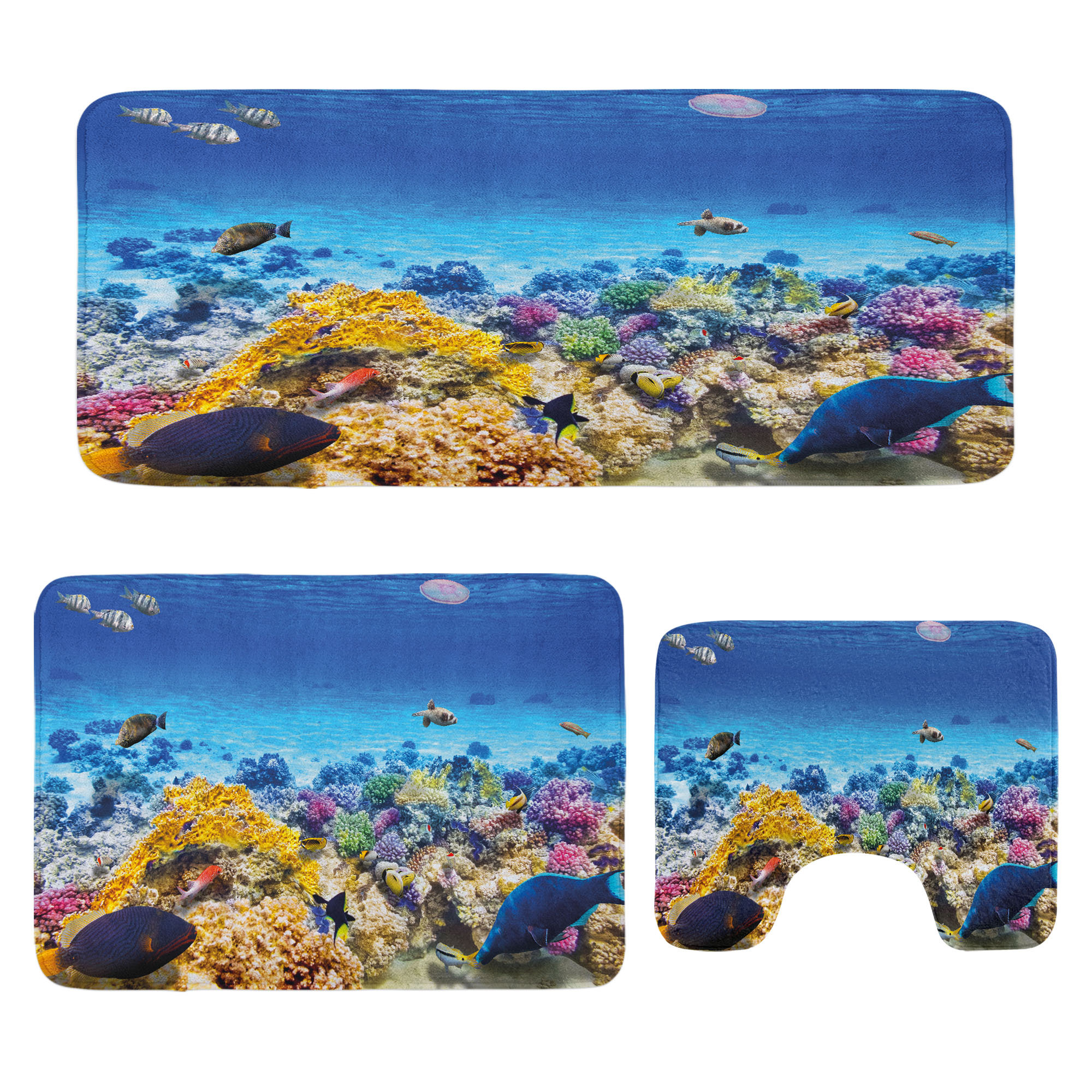 East Urban Home Fish Bathroom Rug Set 3 Pieces U-Shape & Rectangle Mats ...