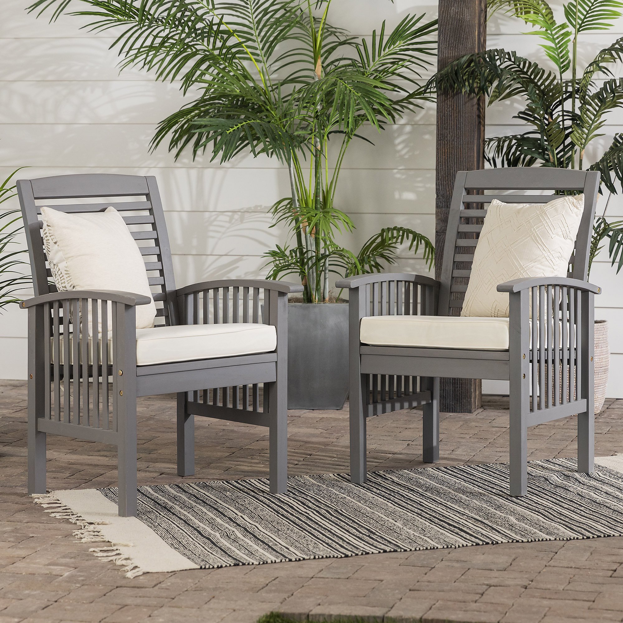 Winston Porter Modern 2-Piece Slat-Back Patio Chairs With Cushions ...