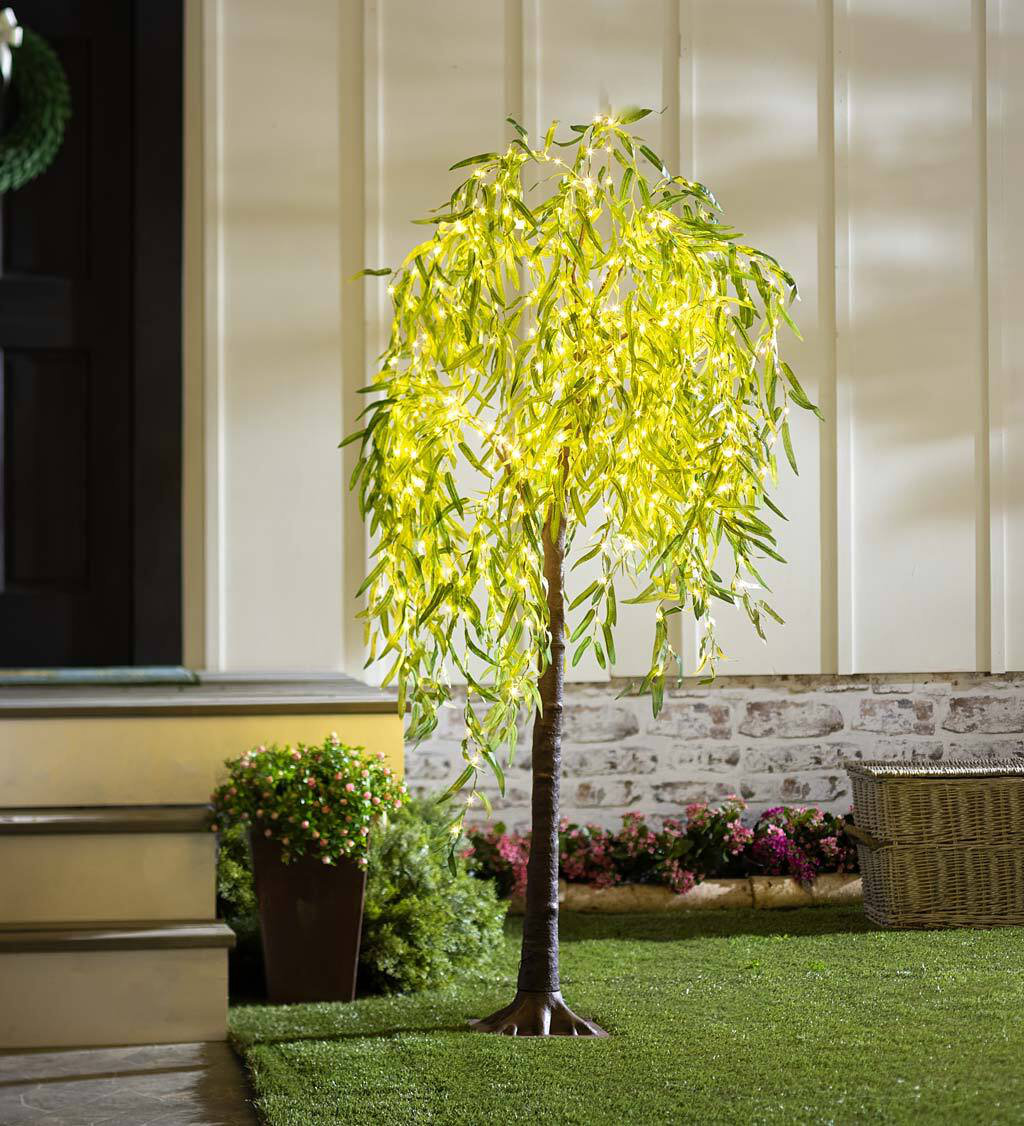 Plow & Hearth Indoor/Outdoor Electric Lighted Green Willow Tree, 6'H ...