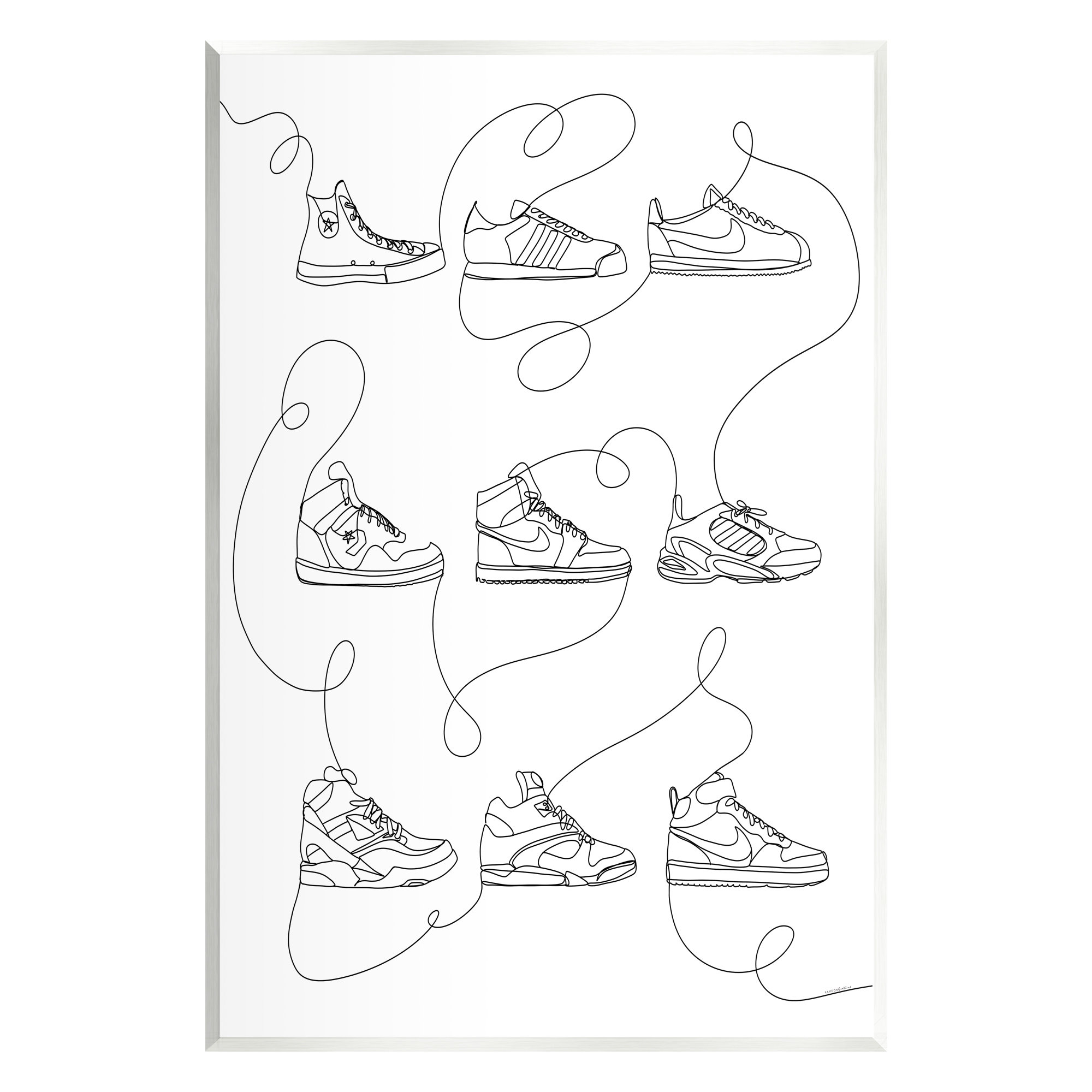 Stupell Industries Line Doodle Sneakers Wall Plaque Art by Kamdon ...