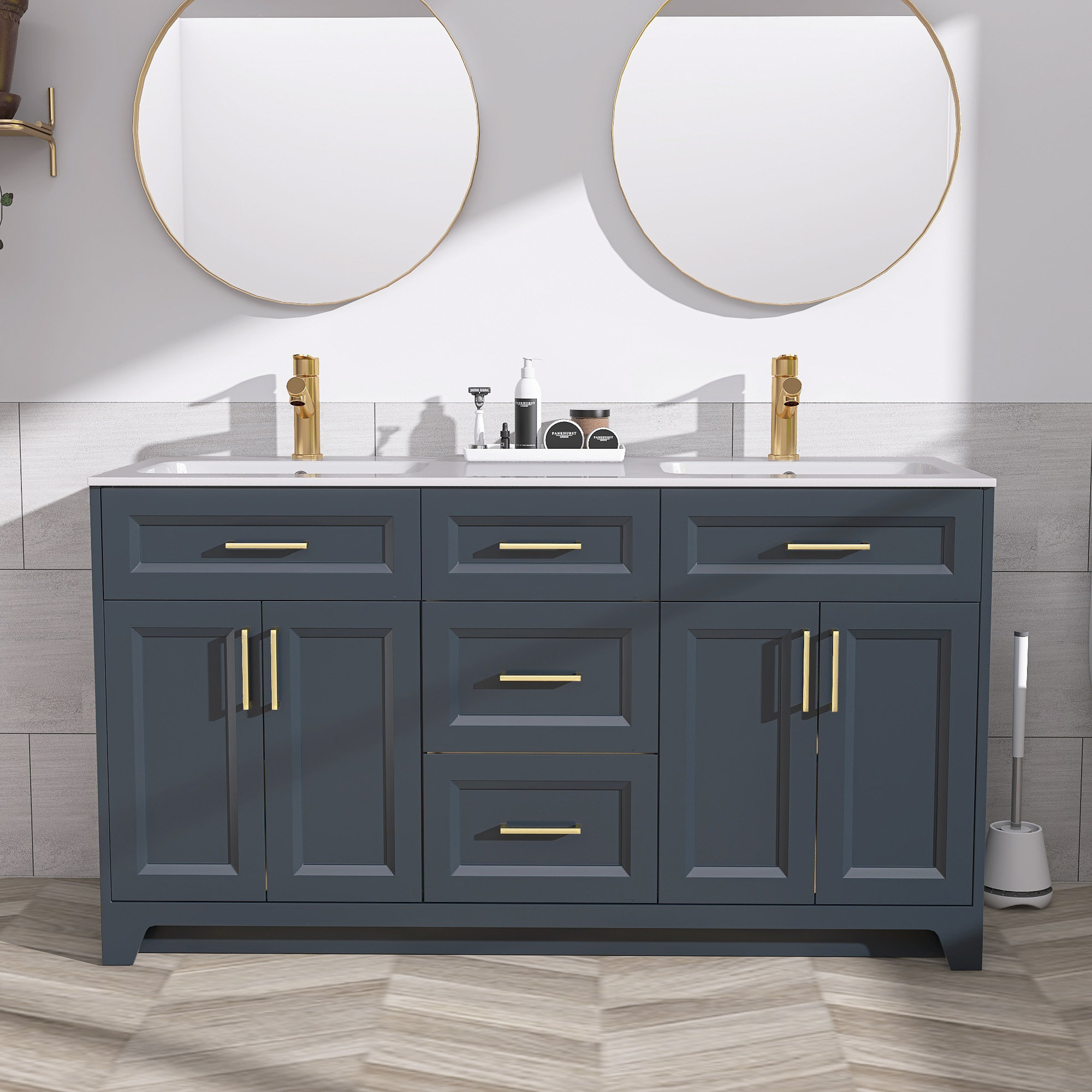 ZEAFIVE Solid Wood 60 Inch Freestanding Bathroom Vanity With Double ...
