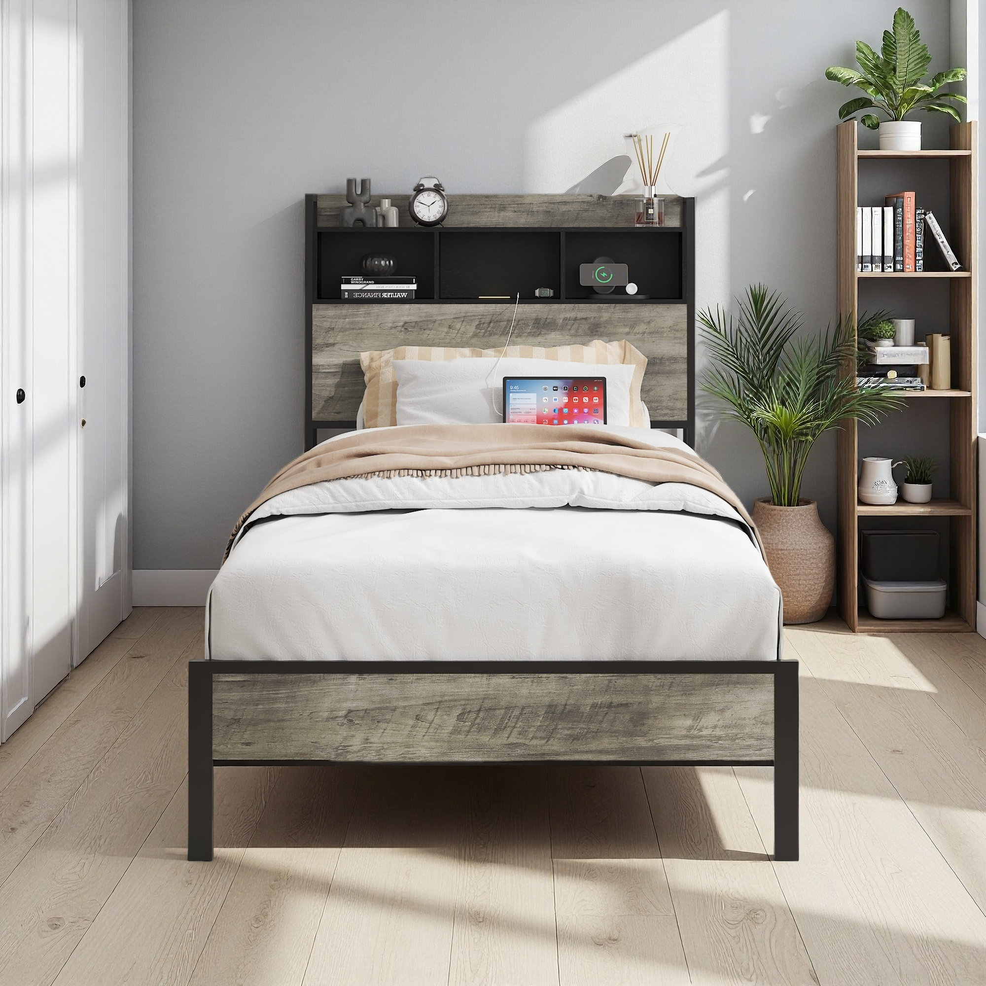 17 Stories Bed Frame Single Bed Type, With Storage Space At The Head Of ...