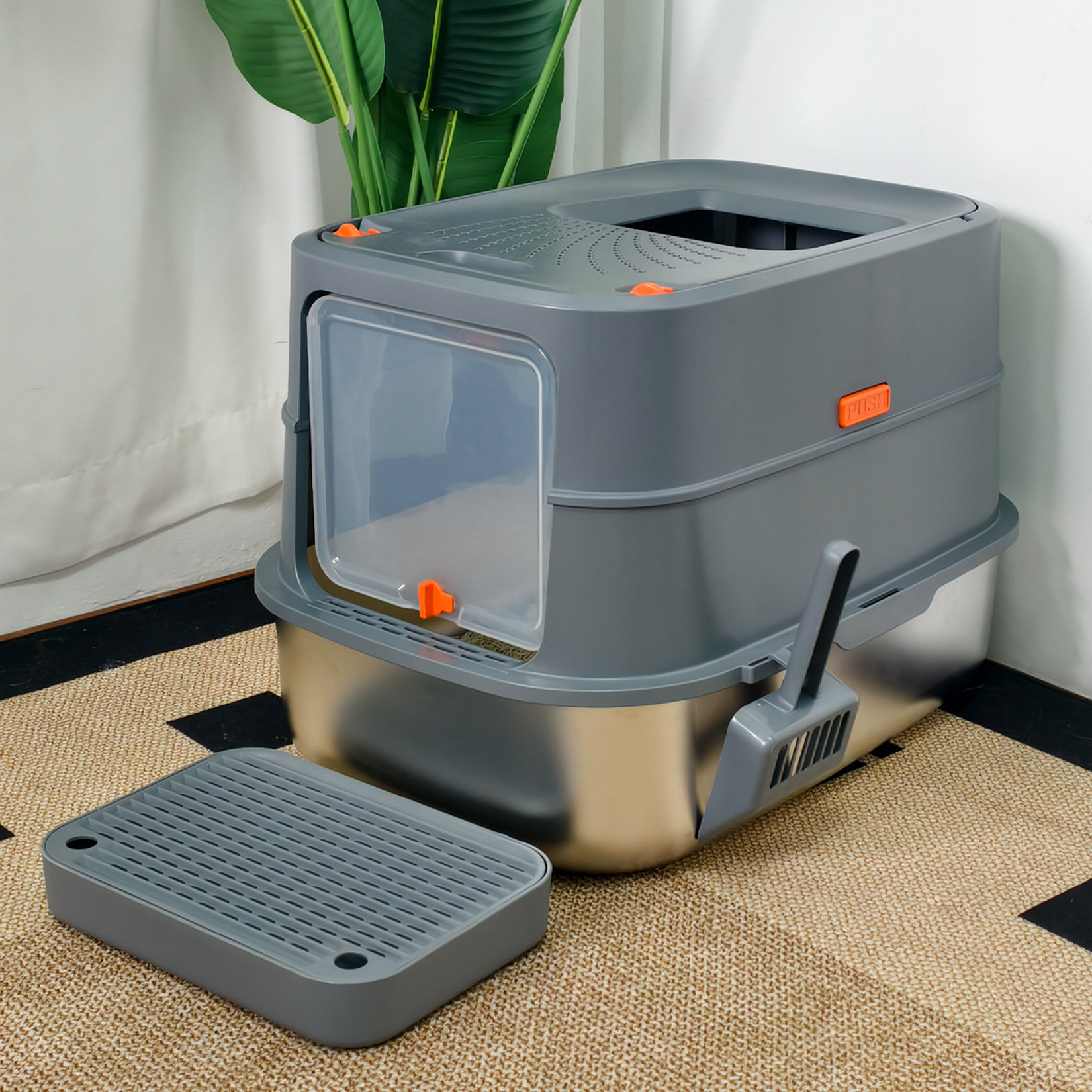 Tucker Murphy Pet™ Stainless Steel Cat Litter Box: Enclosed Cat Litter ...