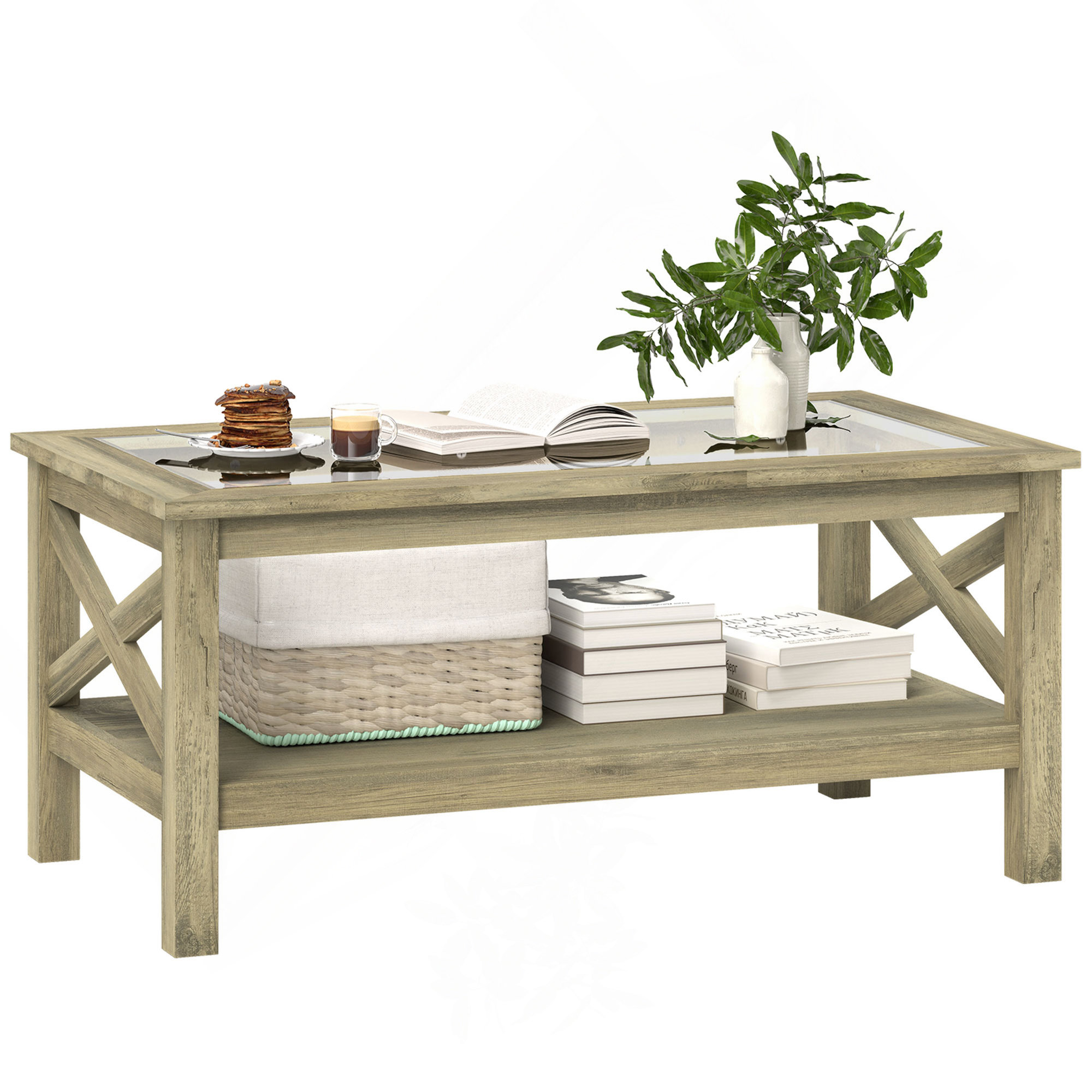 George Oliver Glass Coffee Table, Modern Farmhouse Center Table With ...