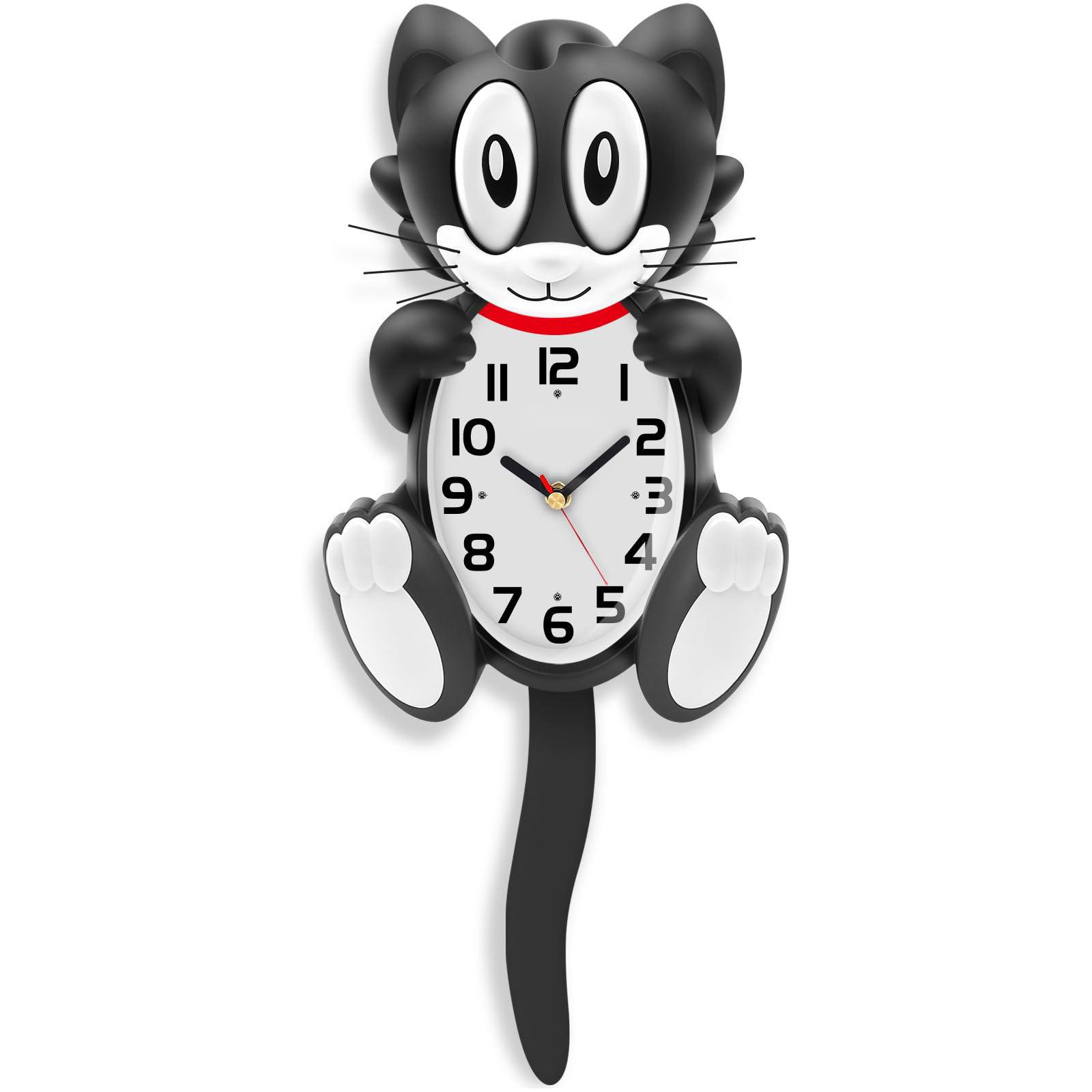 Trinx 18 Inch 3D Large Cat Wall Clock Battery Operated Silent Non ...