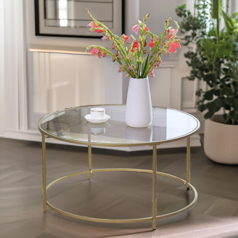Mason Furniture Gold Glass Round Coffee Table Modern Living Room Home ...