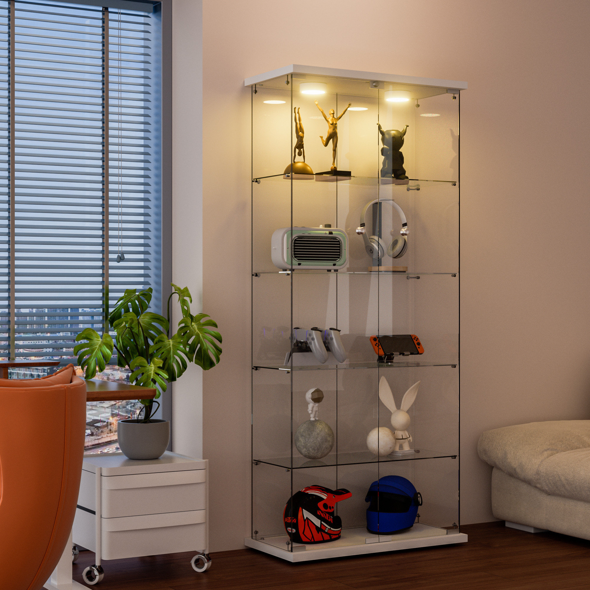 Ebern Designs Jacquelline Tempered Glass Display Cabinet with 2 LED ...