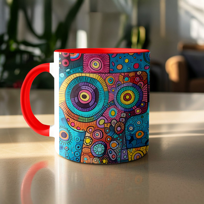 East Urban Home Kids Drawing Style 11oz Accent Mugs – Ceramic Coffee ...