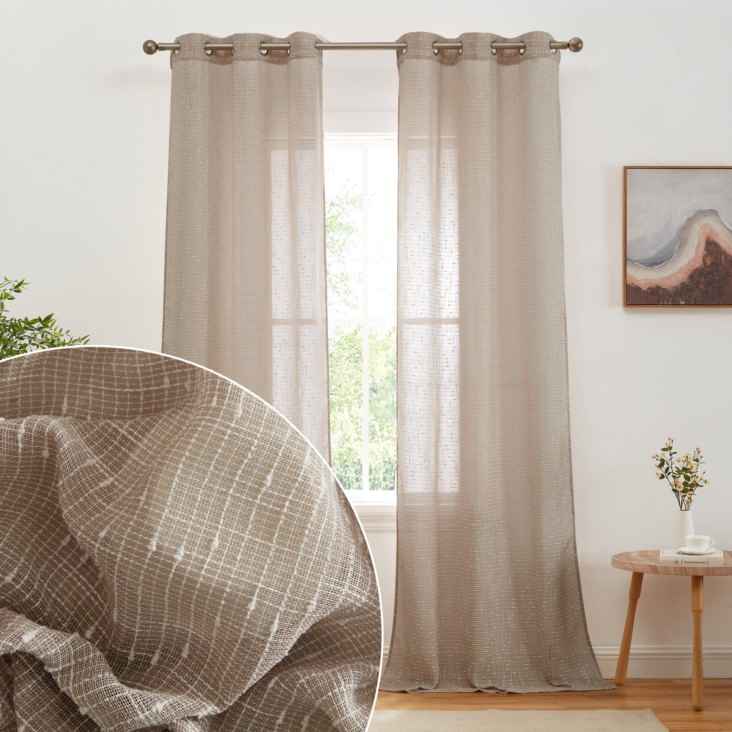 Ebern Designs Pothos Faux Linen Semi Sheer Light Filtering Grommet ...