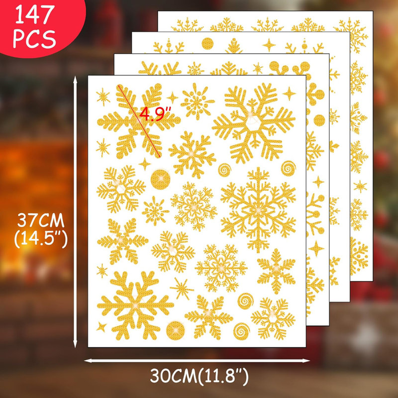 The Holiday Aisle® Gold Glitter Snowflake Window Clings | Wayfair