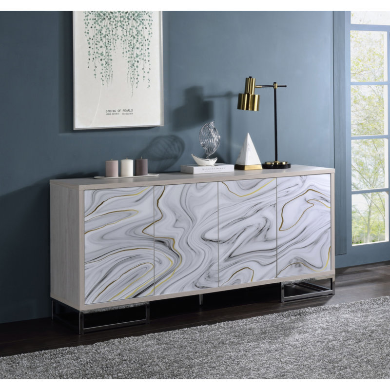 Orren Ellis White Marcle Paint & Chrome Finish Console Cabinet | Wayfair