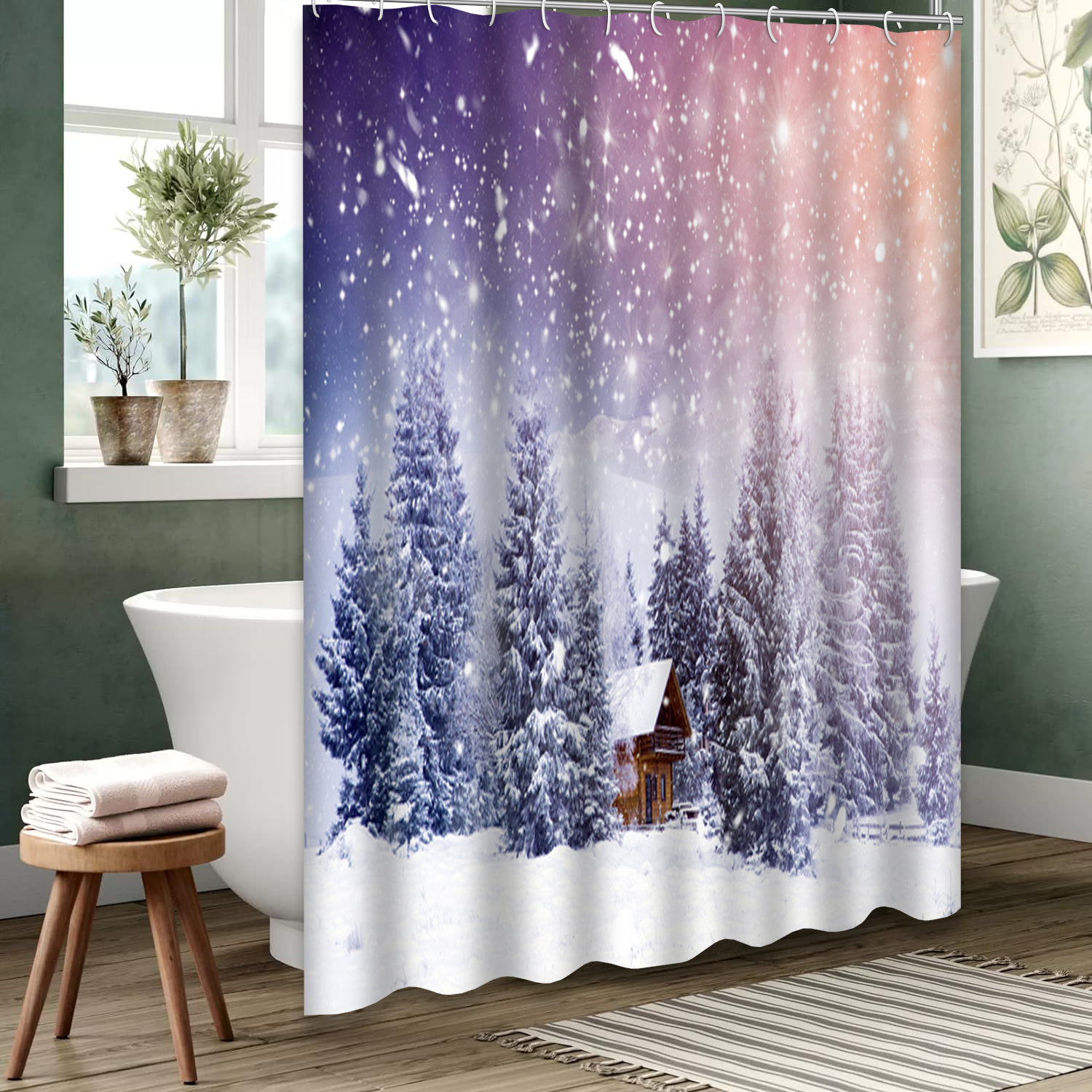 East Urban Home Fairy Tale Winter Shower Curtain - Waterproof Snowy ...