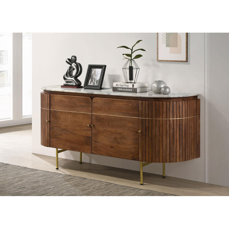 Corrigan Studio® 4-door Marble Top Sideboard Buffet Cabinet Natural ...