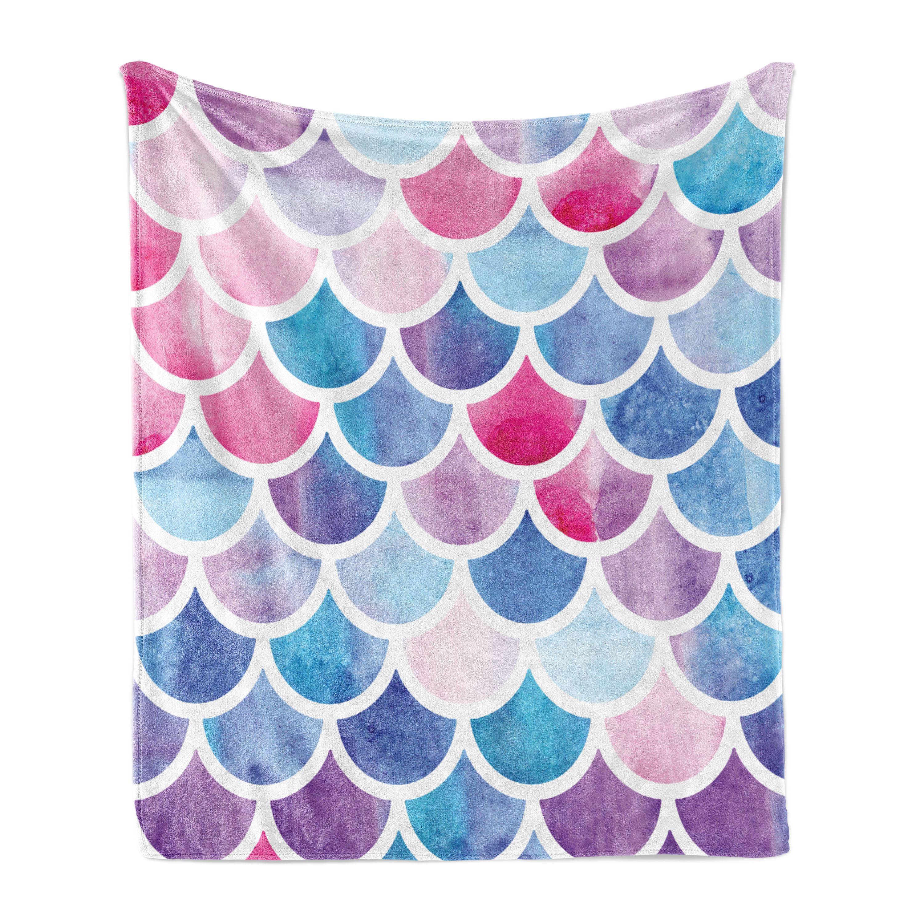 Ambesonne Fish Scale Fleece Throw Blanket Pastel Mermaid Pattern ...