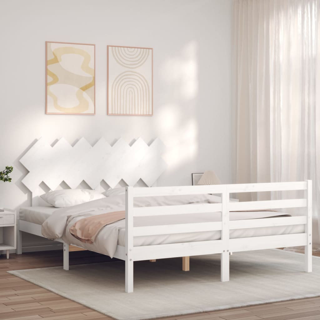 ModernMoments Solid Wood Pine Bed Frame 140X200 Cm - White Finish ...