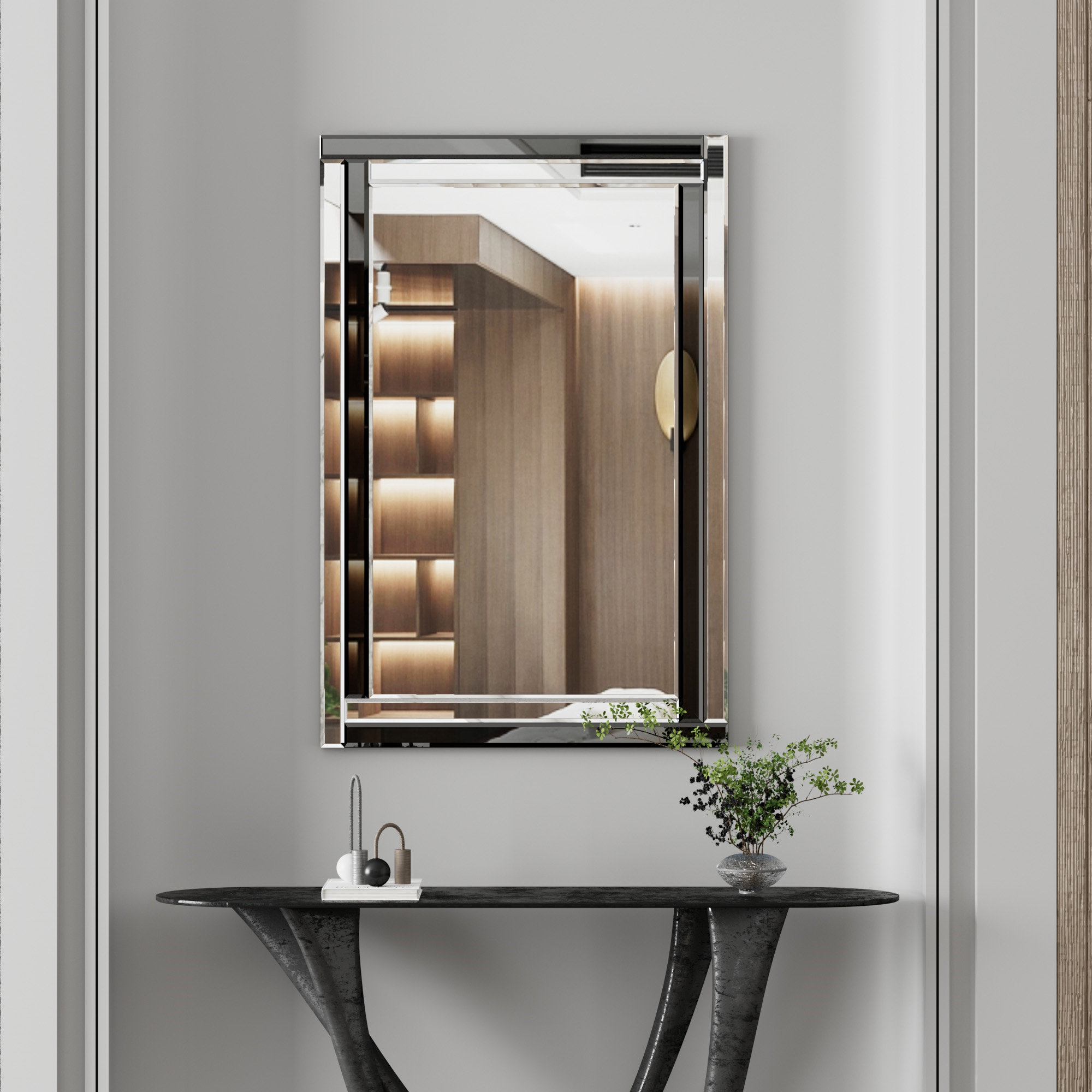 Hokku Designs Lilandra Metal Rectangle Mirror,Large Wall-Mounted Silver ...