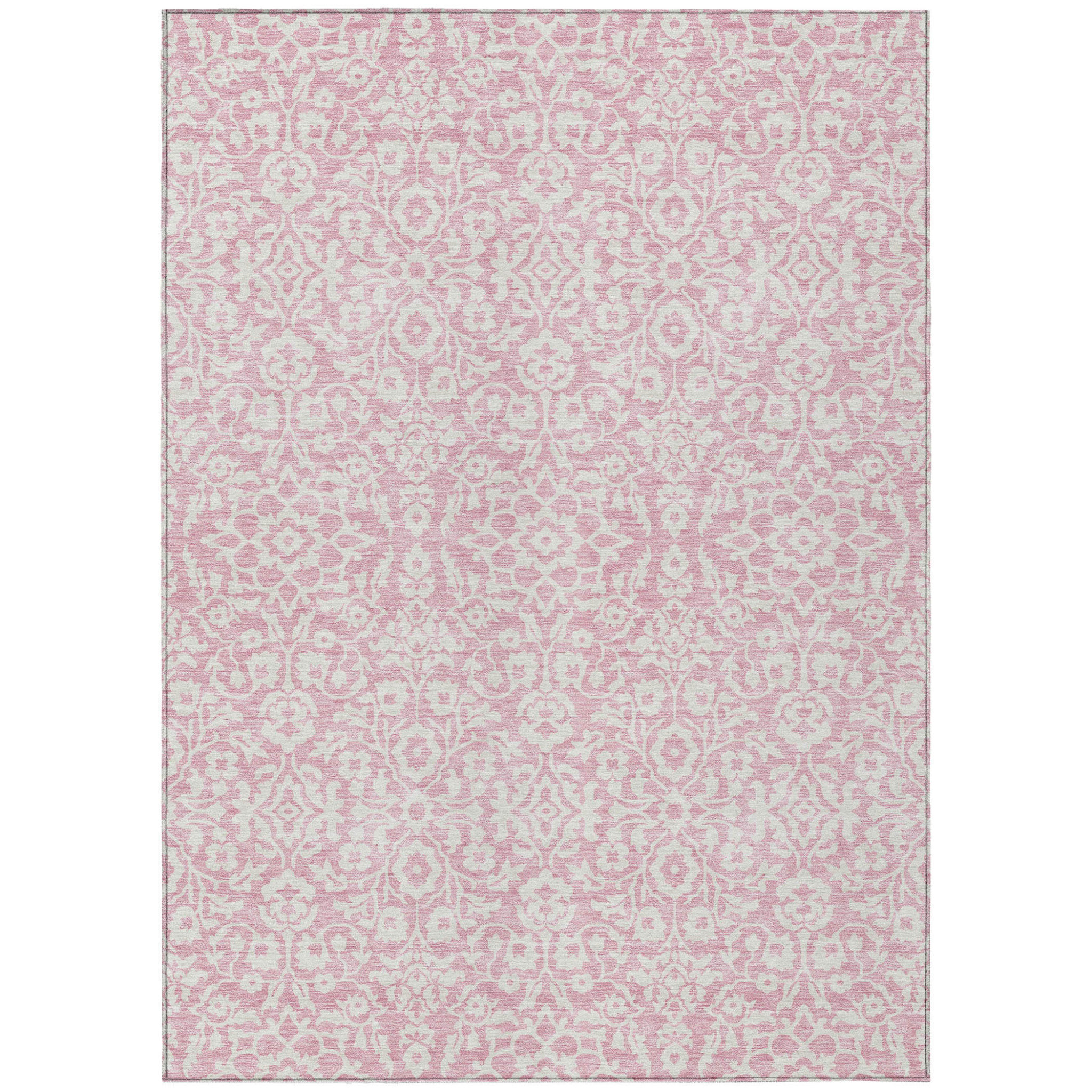 HomeRoots 5' X 8' Pink Damask Washable Indoor Outdoor Area Rug | Wayfair