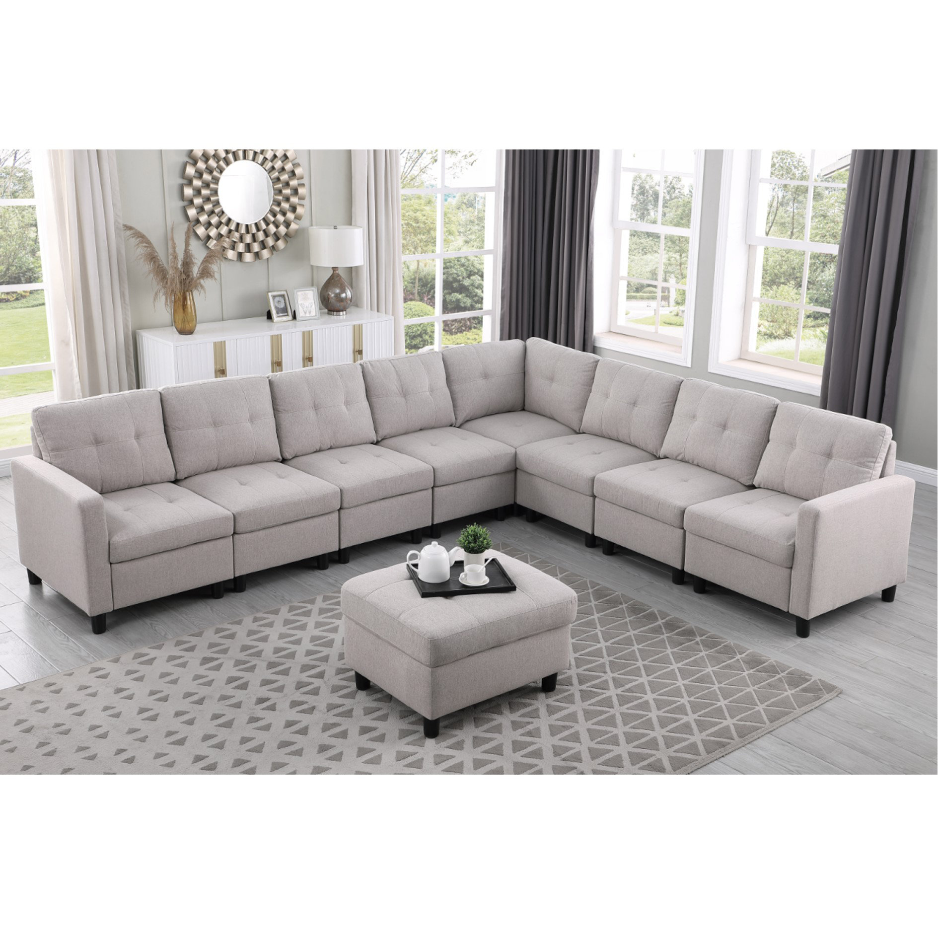Ebern Designs Kentrell 9 - Piece Upholstered Sectional With Ottoman ...